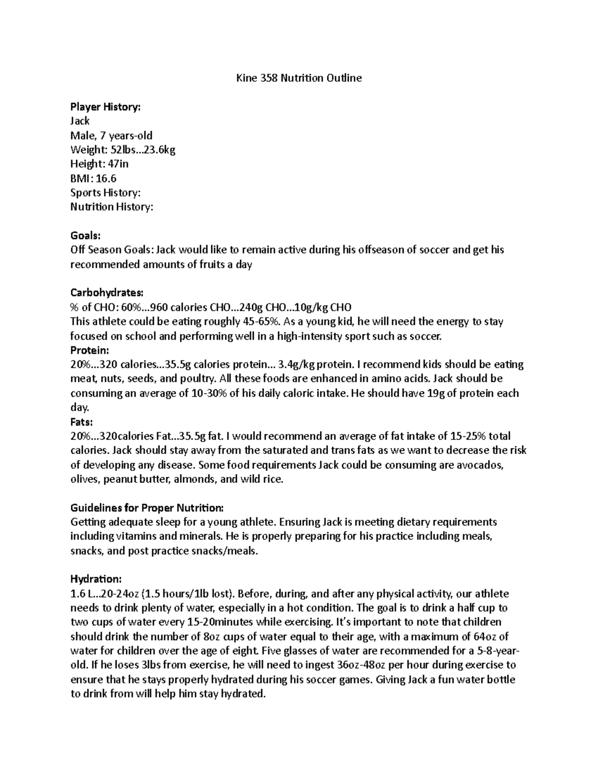 Kine 358 Nutrition Outline - Kine 358 Nutrition Outline Player History ...