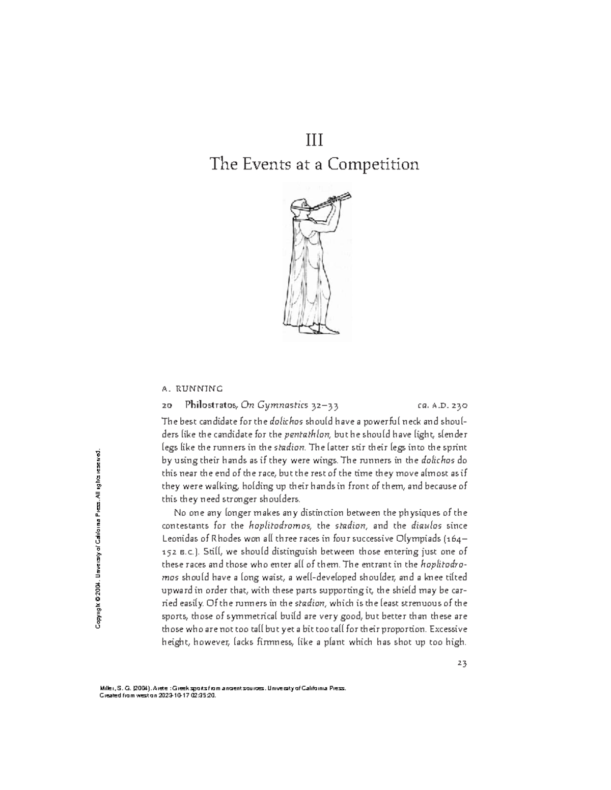 Arete Greek Sports from Ancient Sources - (III The Events at a ...