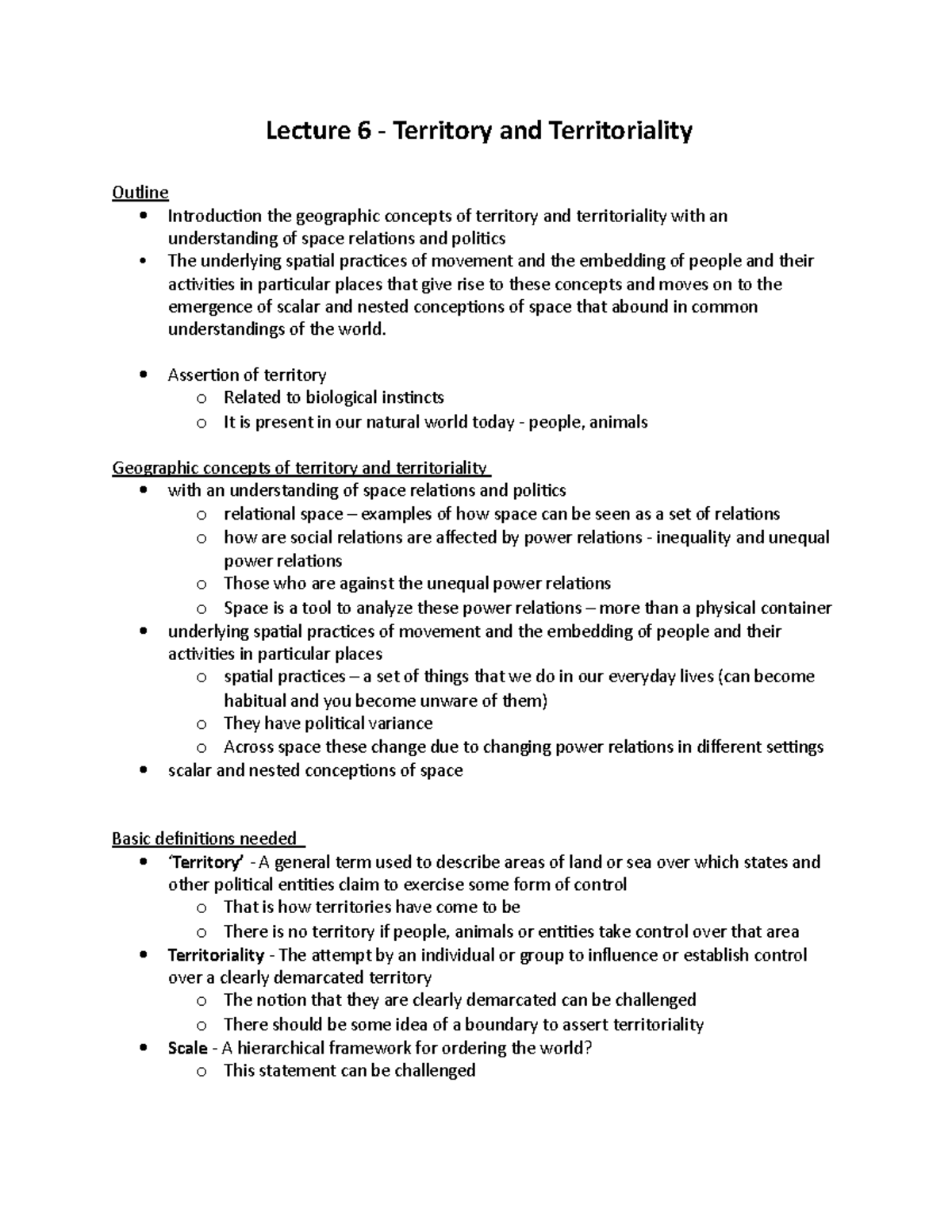 Lecture 6 - Territory and Territoriality - Lecture 6 - Territory and ...
