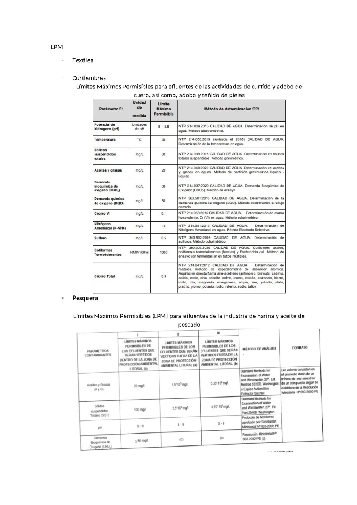 LPM - *- LPM Textiles Curtiembres Límites Máximos Permisibles para ...