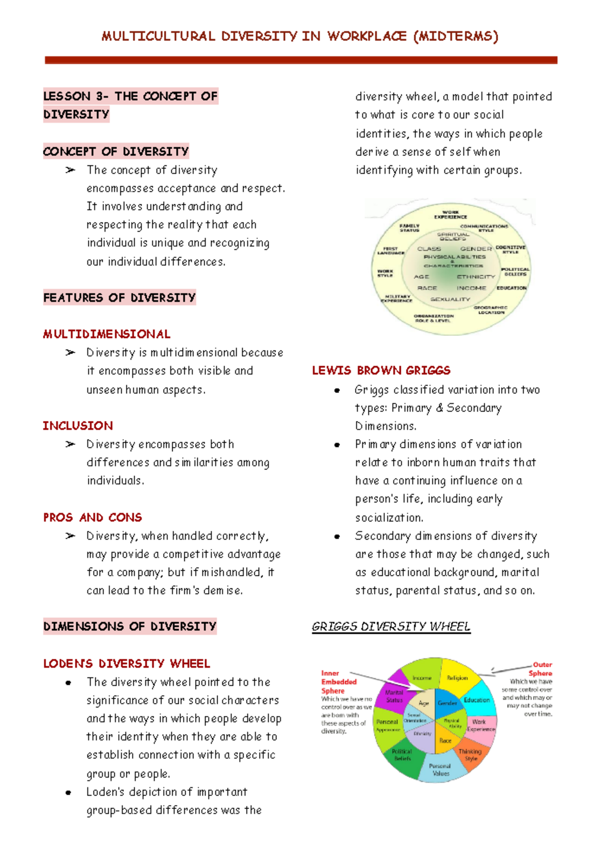 Multi Reviewer ( Midterms) - LESSON 3- THE CONCEPT OF DIVERSITY CONCEPT ...