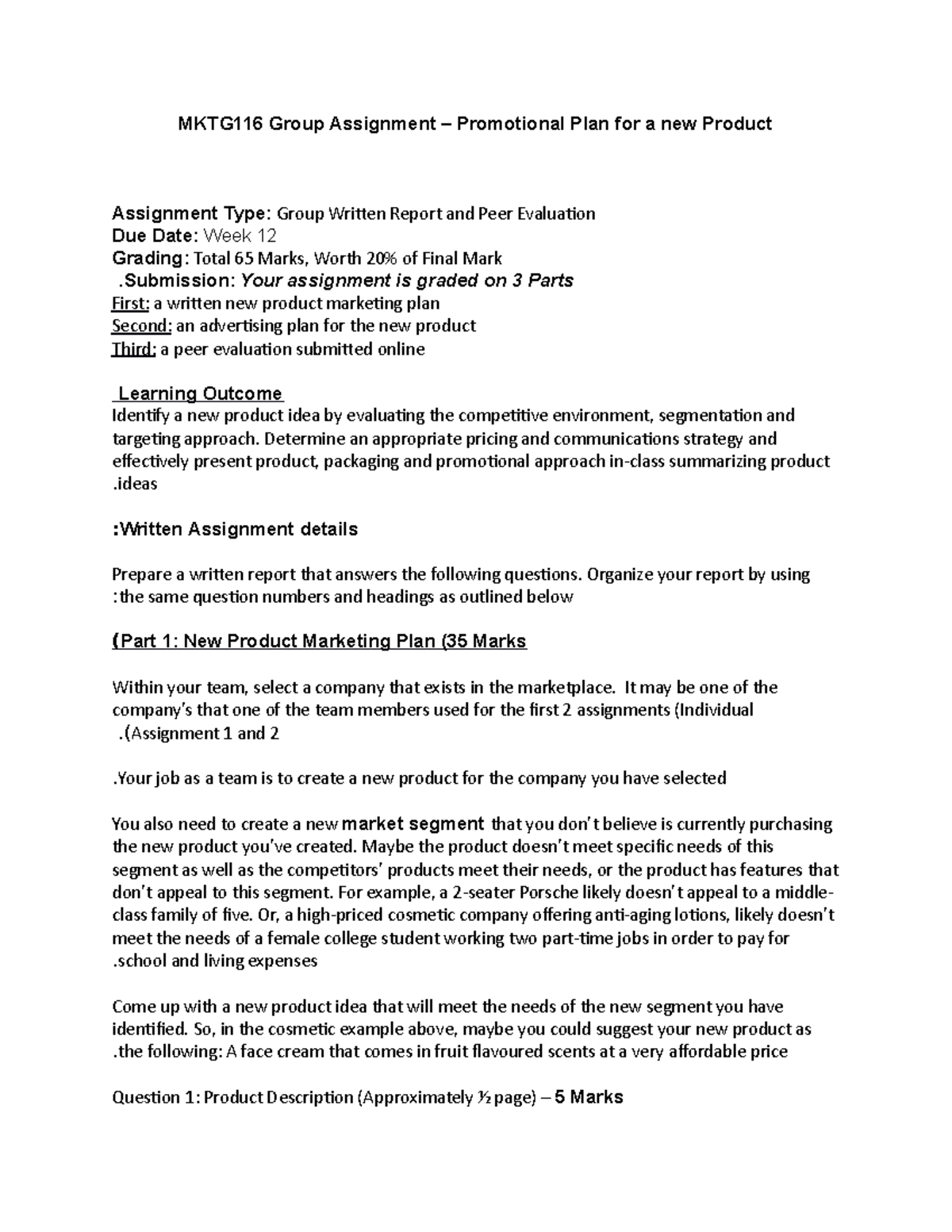 MKTG116 Team Project Written Assignment - MKTG116 Group Assignment ...
