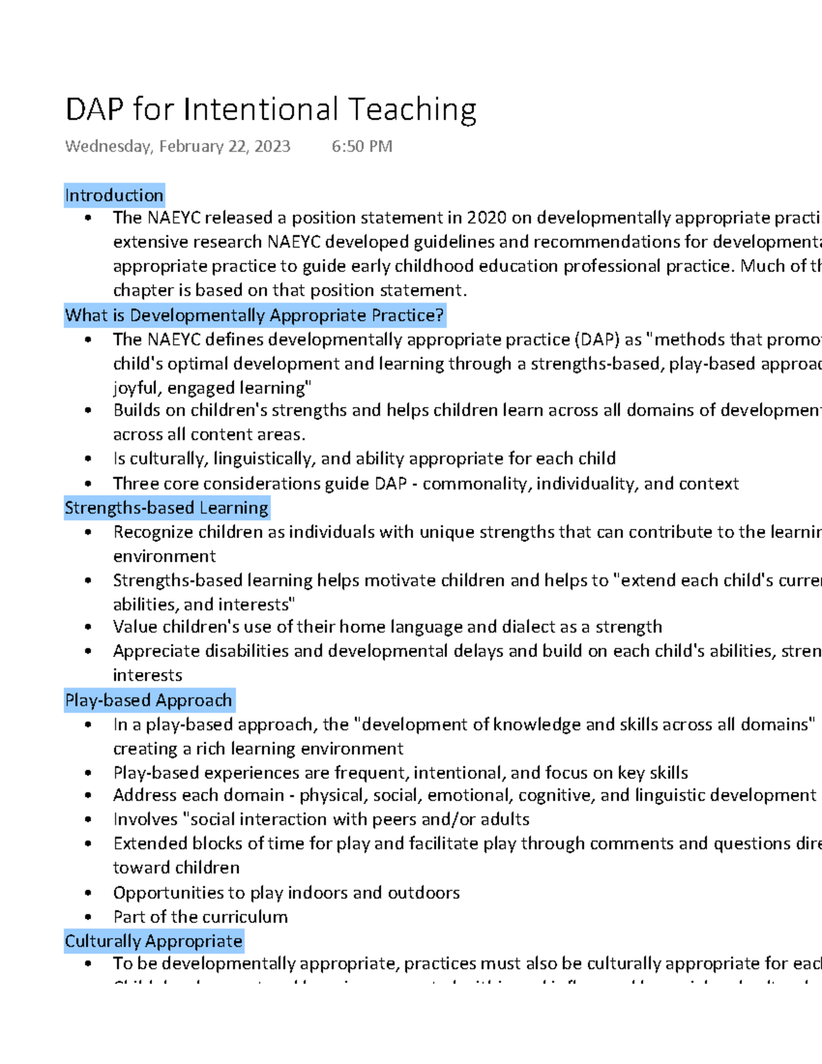 DAP for Intentional Teaching - Introduction The NAEYC released a ...