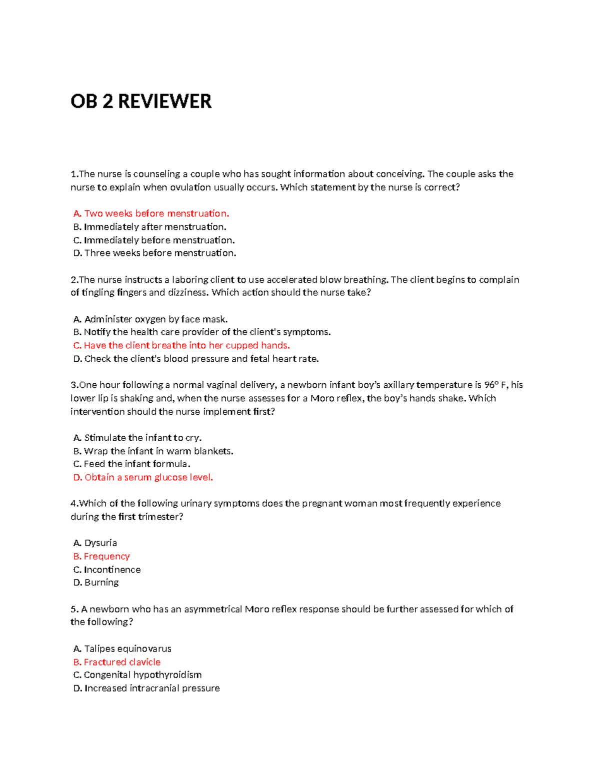 OB 2 Reviewer - OB 2 REVIEWER 1 nurse is counseling a couple who has ...