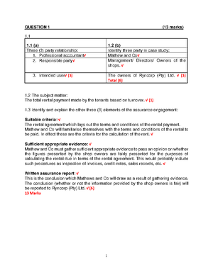 Practice Questions Chapters 1 & 2 - QUESTION 1 (15 marks) You have been appointed as an audit ...
