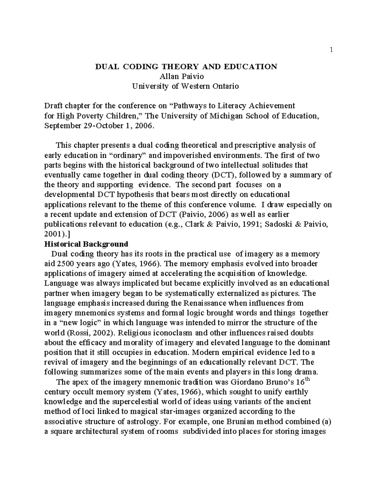 Dual Coding Theory and Education - DUAL CODING THEORY AND EDUCATION ...