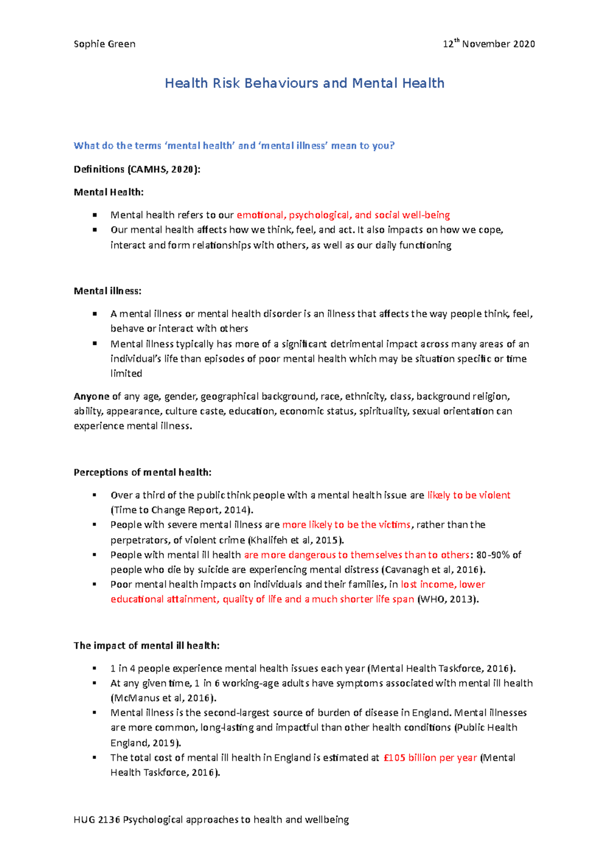 Health Risk Behaviours and - It also impacts on how we cope, interact ...