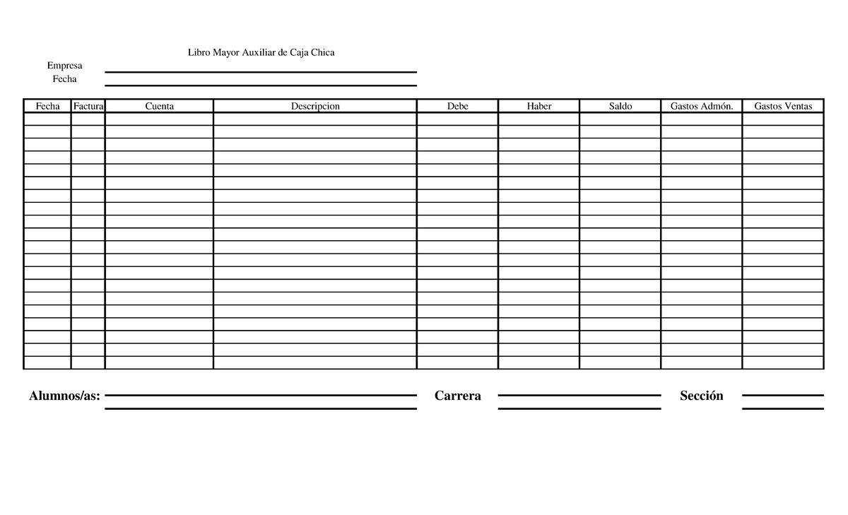 Formato Libro Mayor Auxiliar de Caja Chica - Contabilidad - Fecha ...