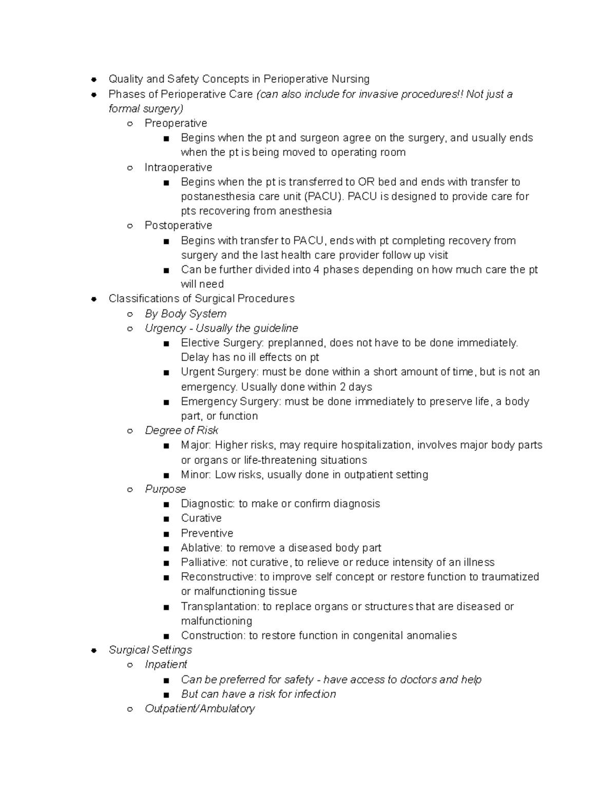 Perioperative Nursing - PACU is designed to provide care for pts ...