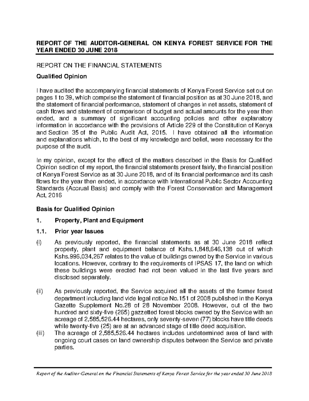 Kenya Forest Service 2017 2018 - Report of the Auditor-General on the ...