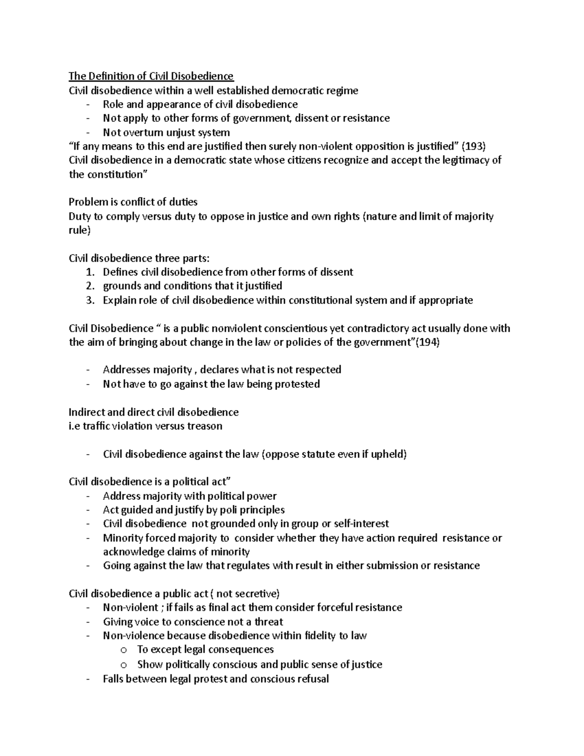 Civil Disobedience - Reading Summary - The Definition of Civil ...