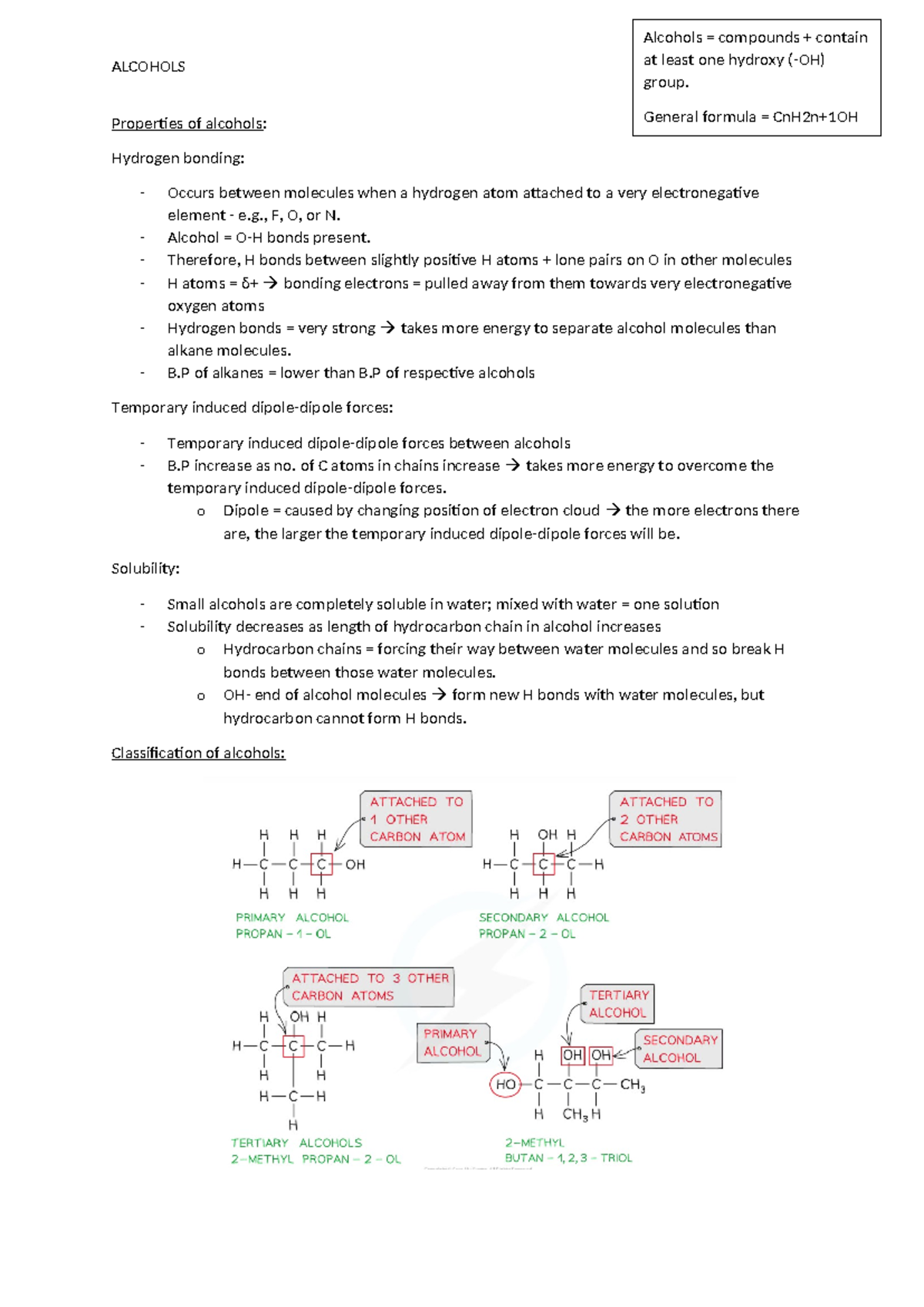 Alcohols - ALCOHOLS Properties of alcohols: Hydrogen bonding: - Occurs ...