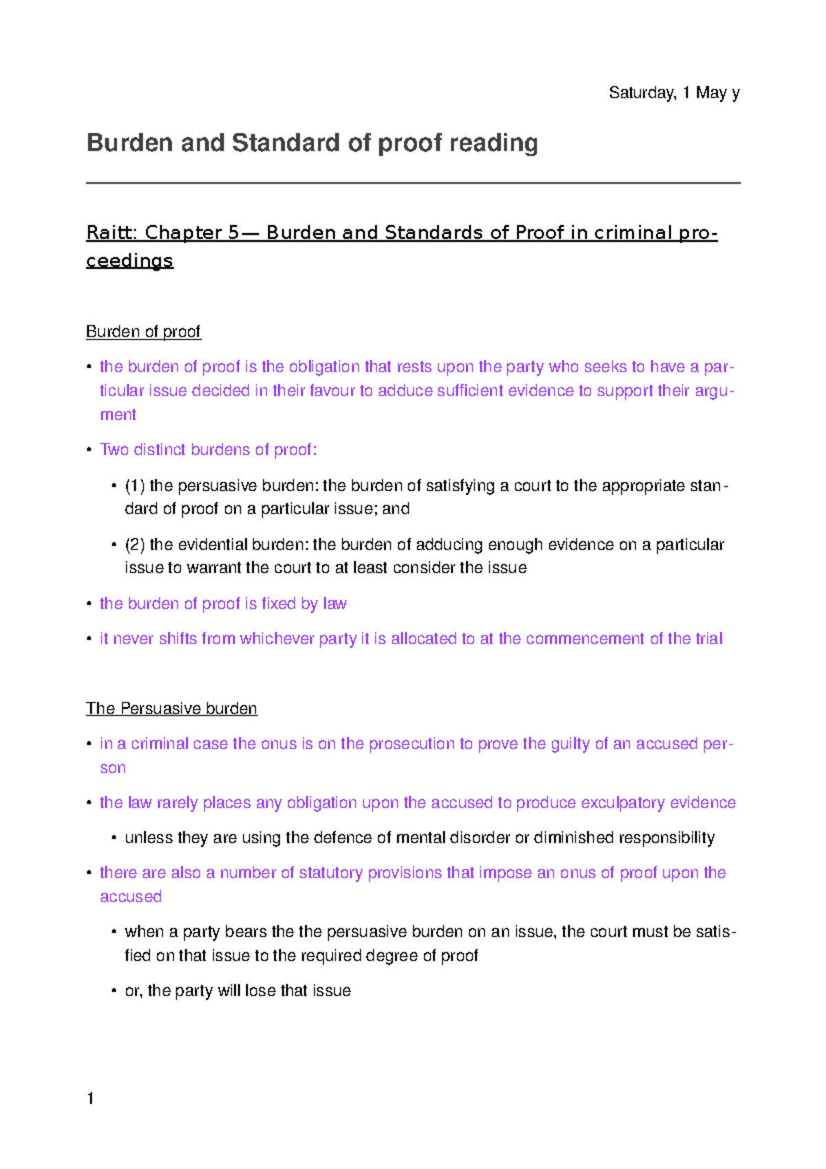 Burden reading - Summary Evidence - Principles, Policy and Practice ...