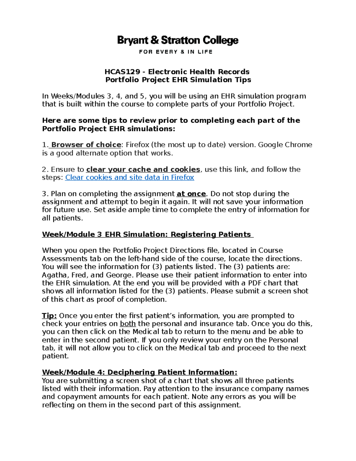 HCAS129 - EHR Simulation Tips - HCAS129 - Electronic Health Records ...