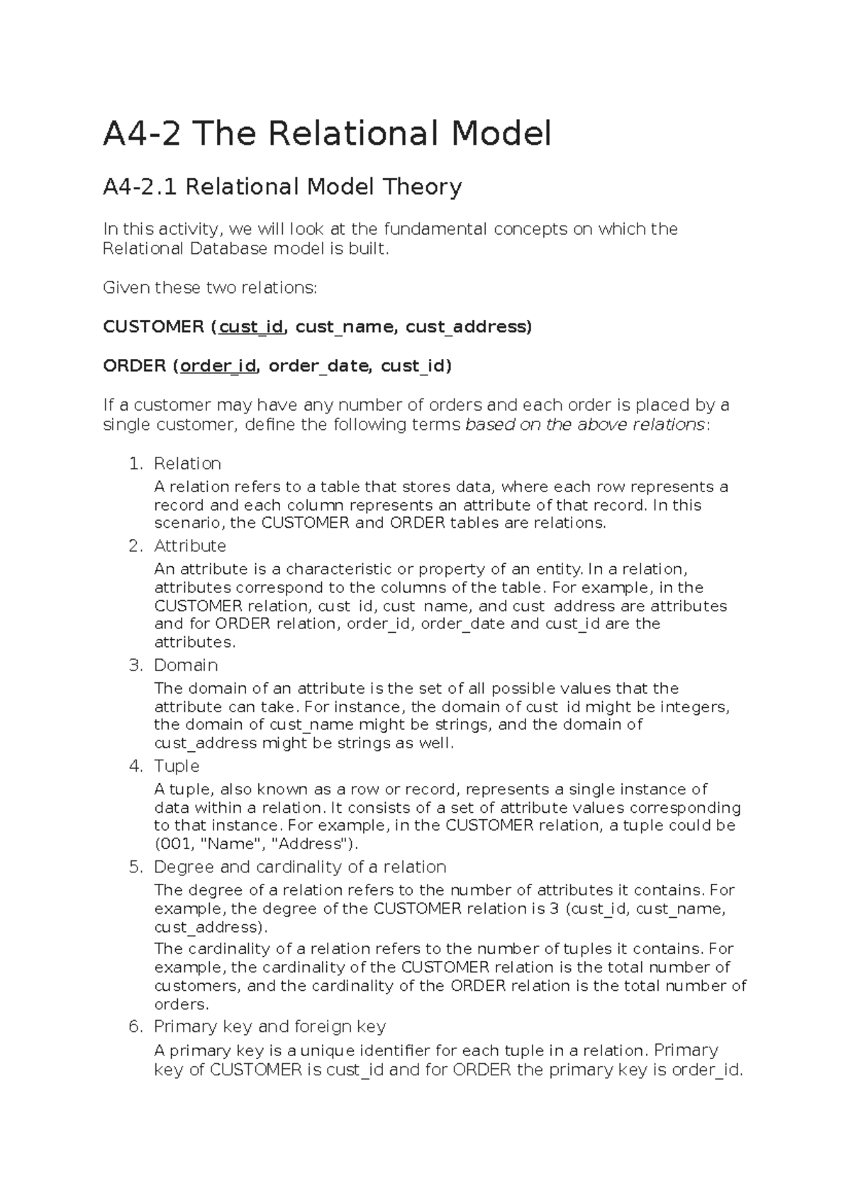 Relational Database-1 - A4-2 The Relational Model A4-2 Relational Model ...