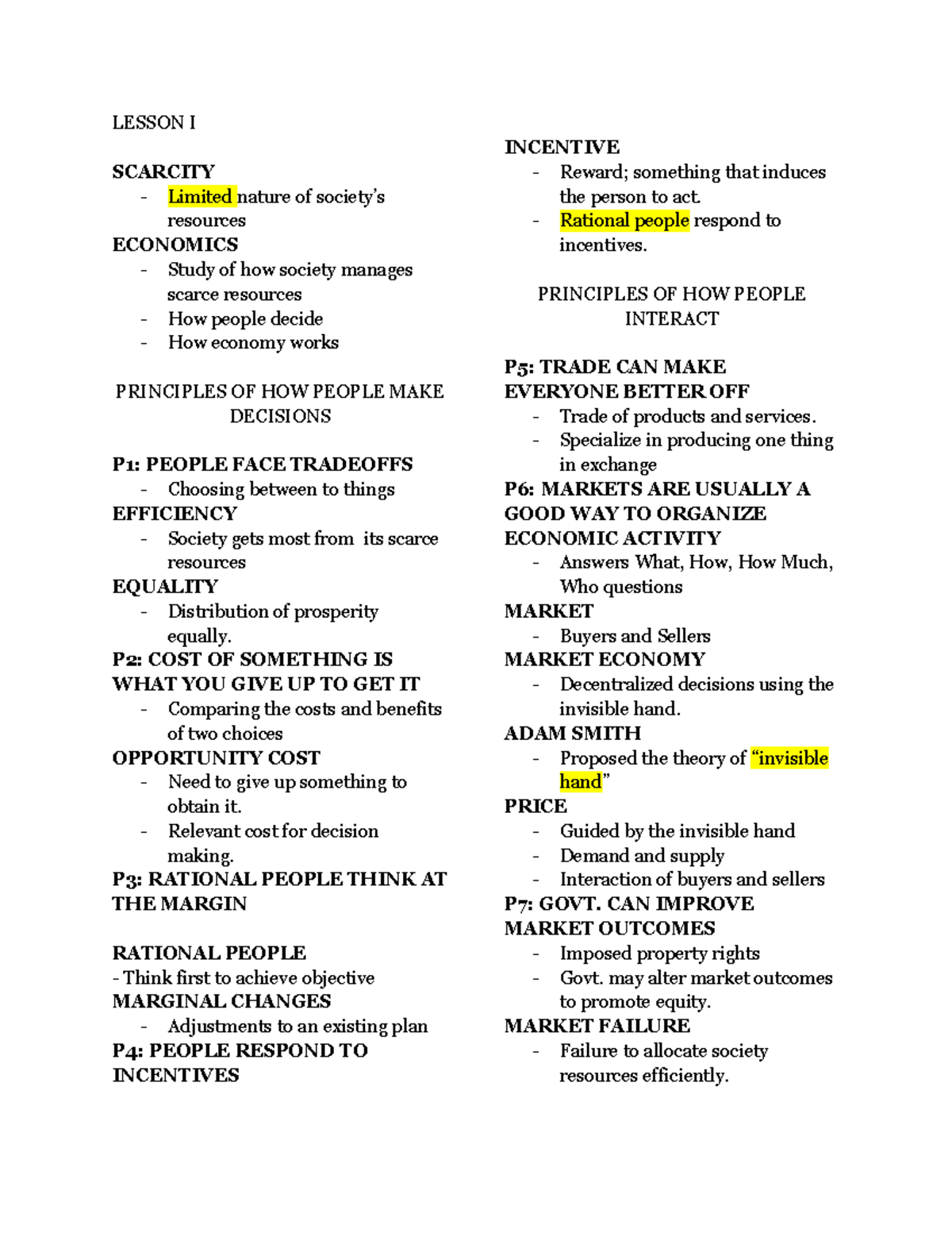 Business Microeconomics prelim Notes - LESSON I SCARCITY Limited nature ...