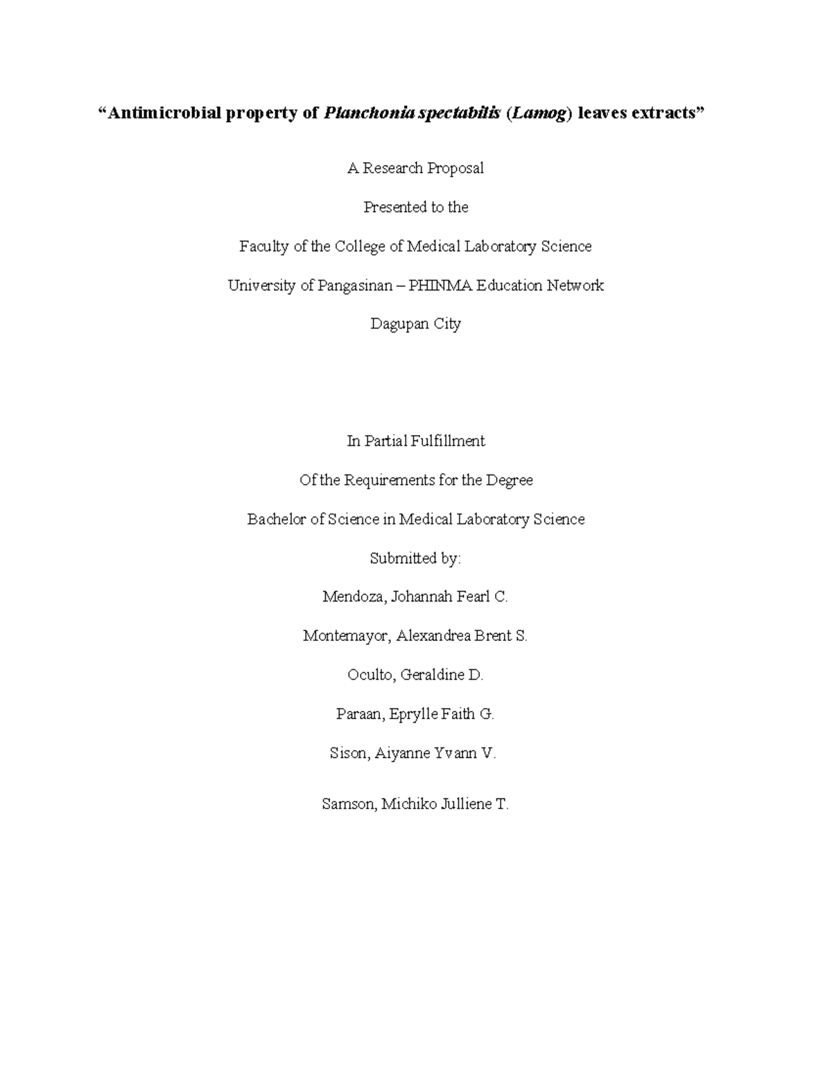 Research Final without logo 1 - “Antimicrobial property of Planchonia ...