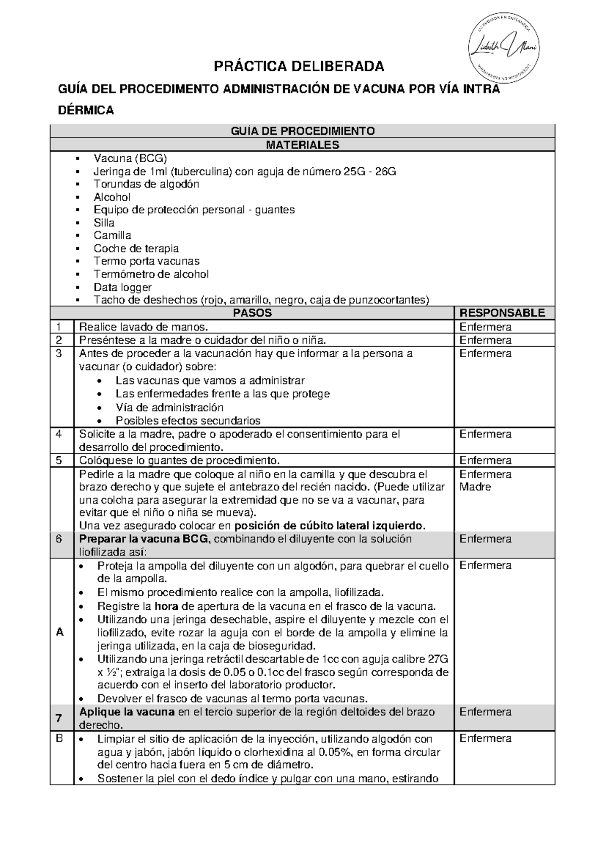 Practica Deliberada VÍA Intradérmica - PRÁCTICA DELIBERADA GUÍA DEL ...
