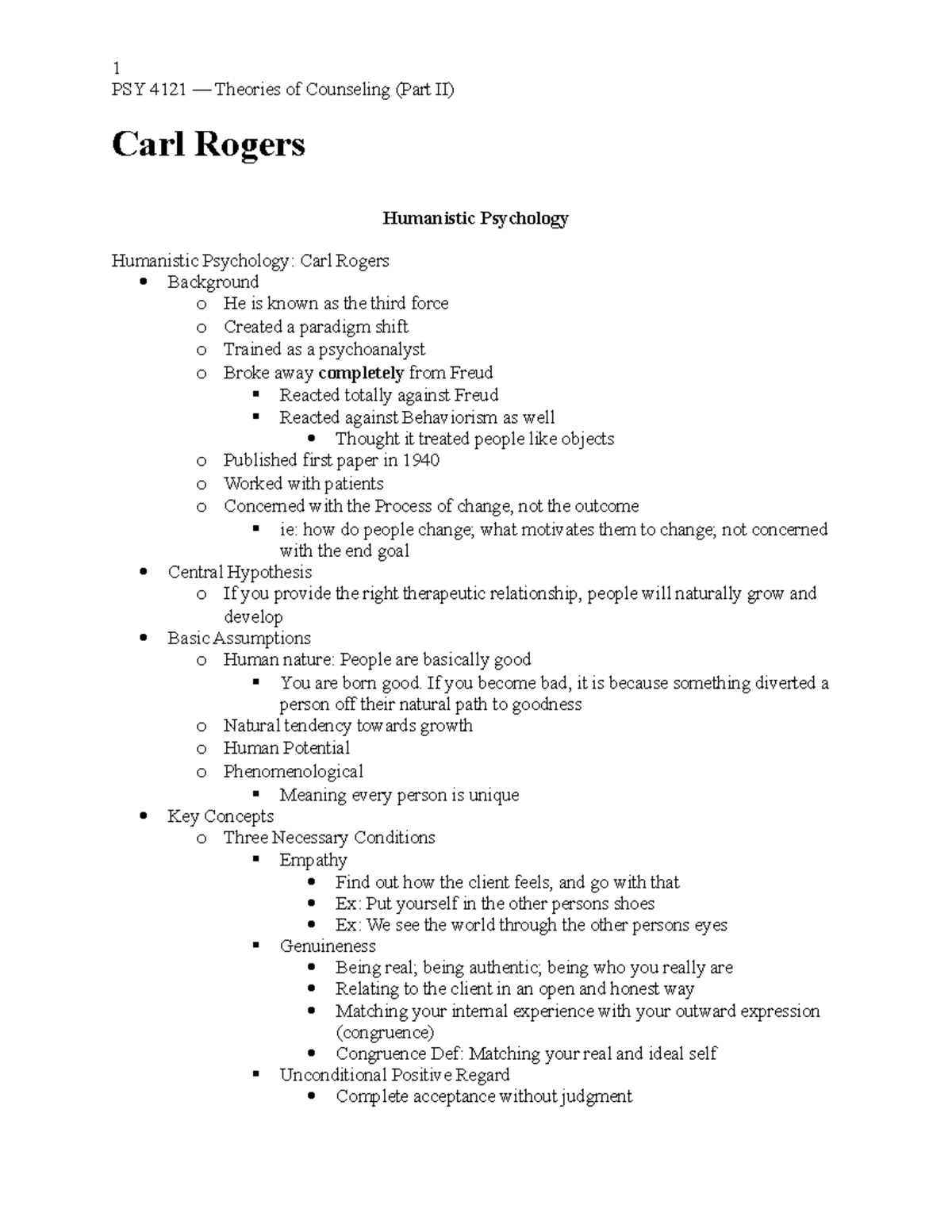 Theories of Counseling Part II - 1 PSY 4121 –– Theories of Counseling ...