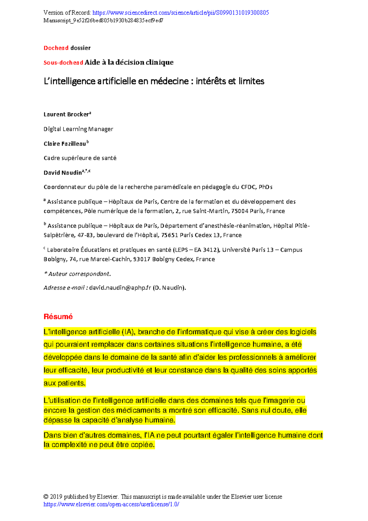 1-s2 - Intelligence artificielle - Dochead dossier Sous-dochead Aide à ...