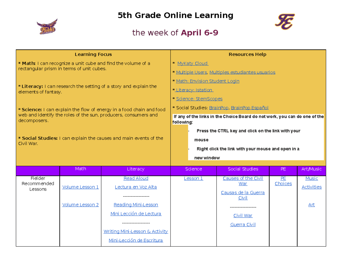 Week 3 FE 5th Grade Online Learning (3) - 5th Grade Online Learning the ...