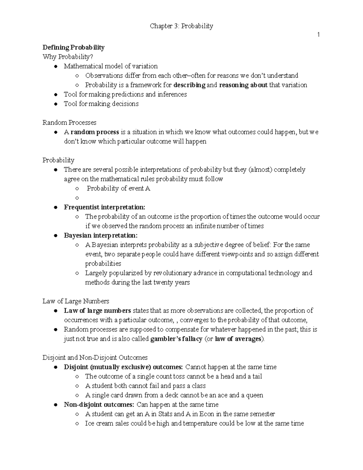Chapter 3 Notes - Adam Sales - 1 Defining Probability Why Probability ...