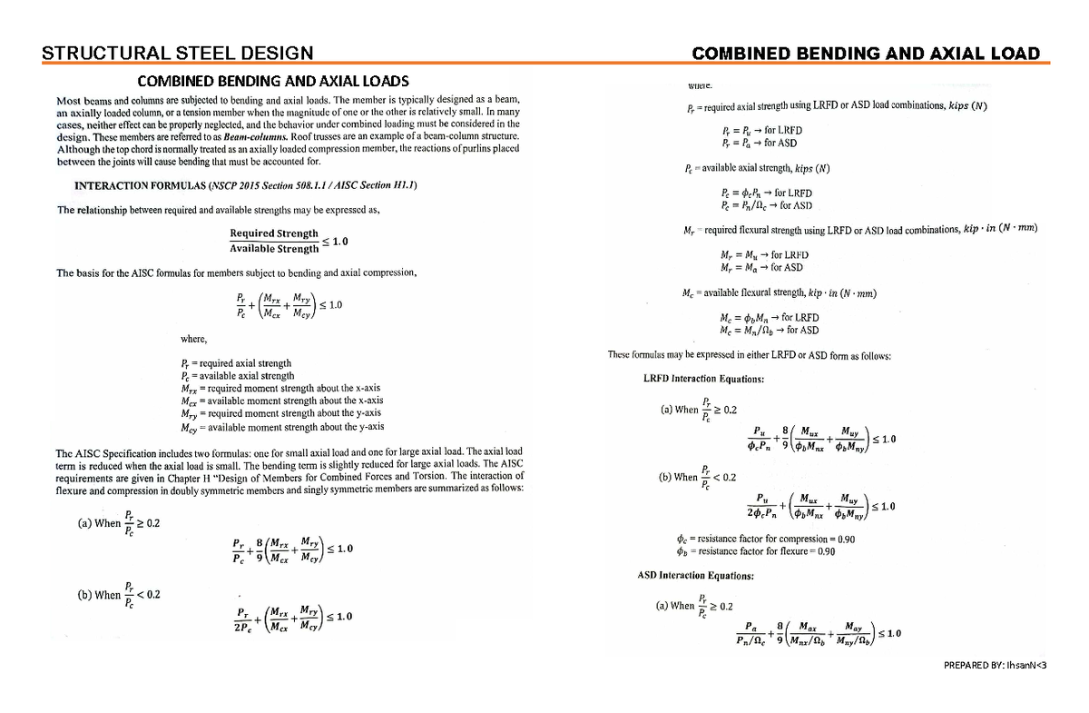 Combined Bending AND Axial LOAD - COMBINED BENDING AND AXIAL LOADS ...