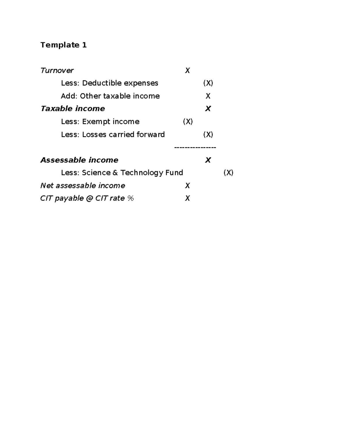 Template for computation of corporate income tax - Personal and ...