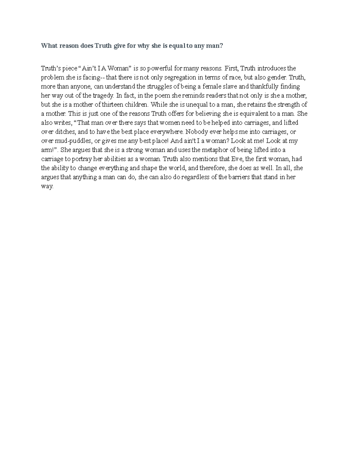 Sojourner Truth "Ain't I A Woman" Notes - What reason does Truth give ...