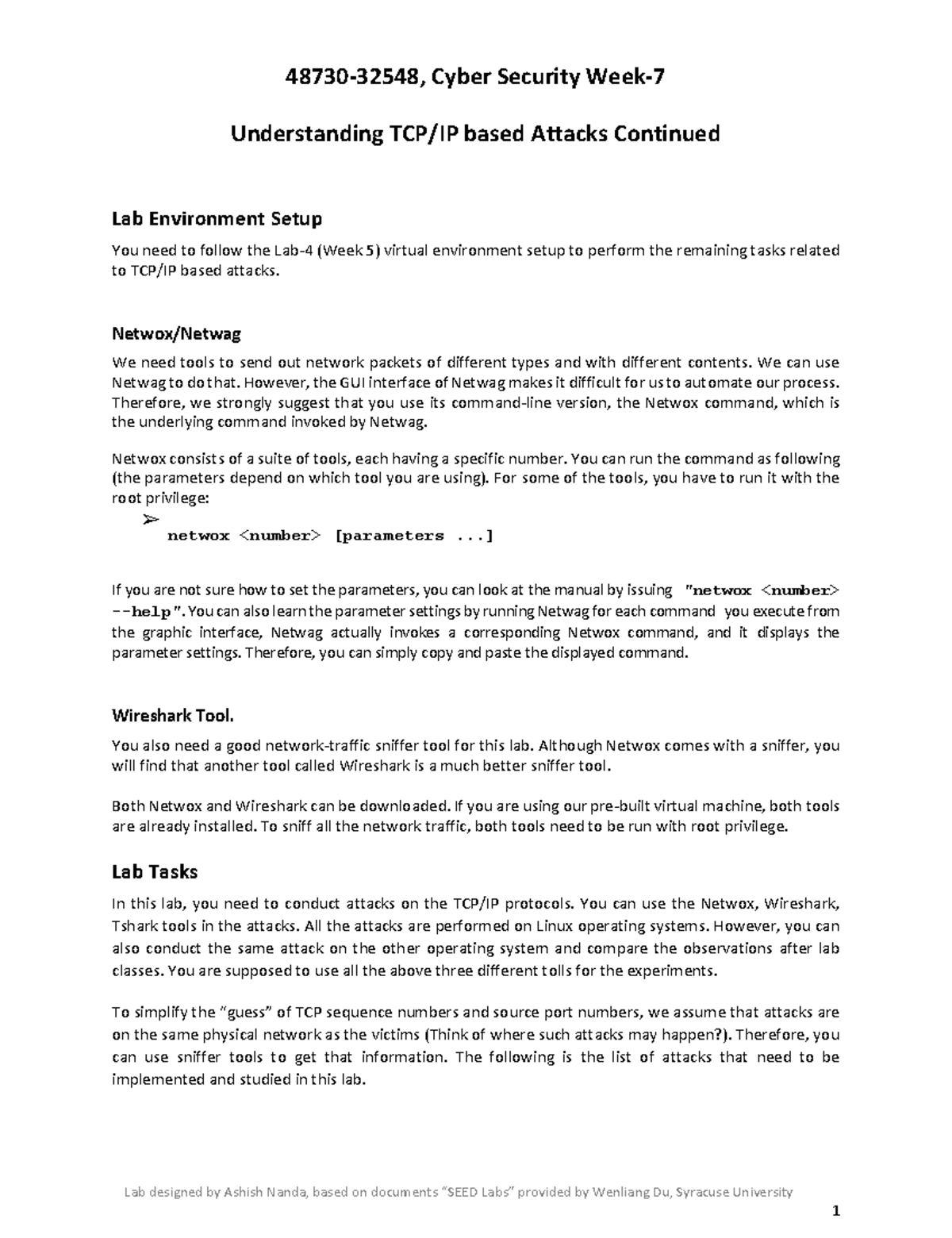 Week7 Lab TCP IP Security Continued - 48730-32548, Cyber Security Week- Lab designed by Ashish ...