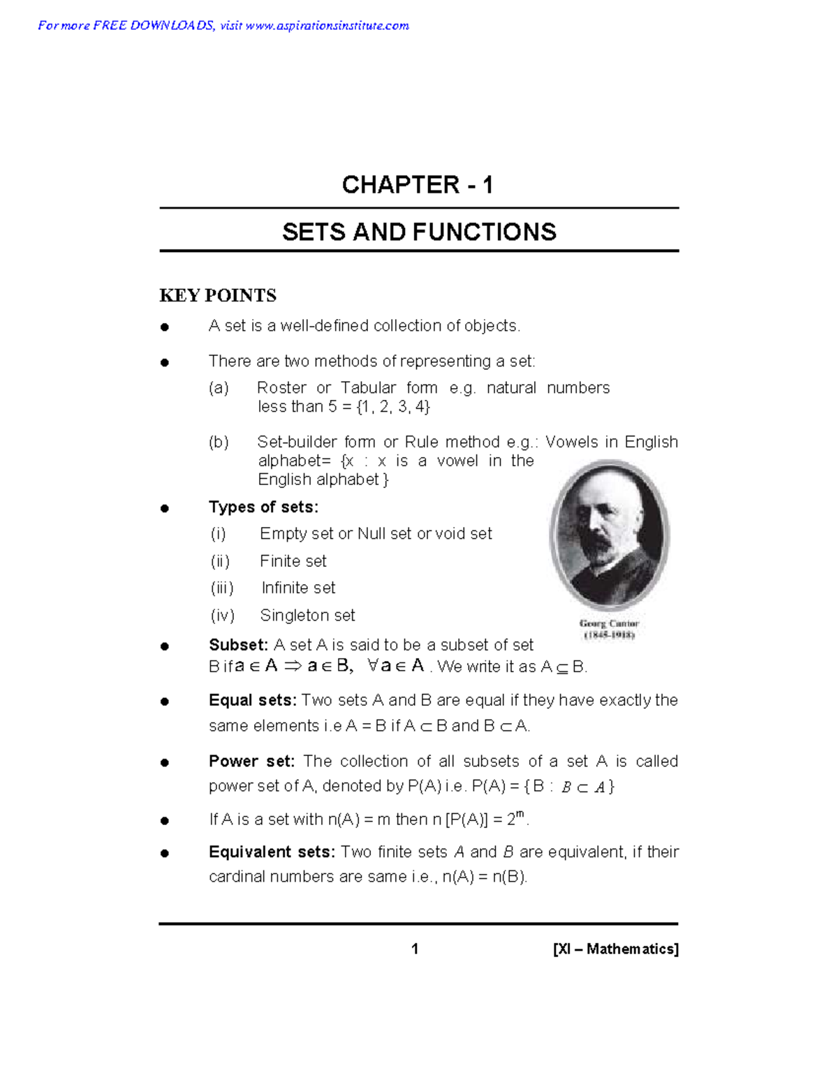 11 Maths Sets and Functions Notes Assignments - CHAPTER - 1 SETS AND ...