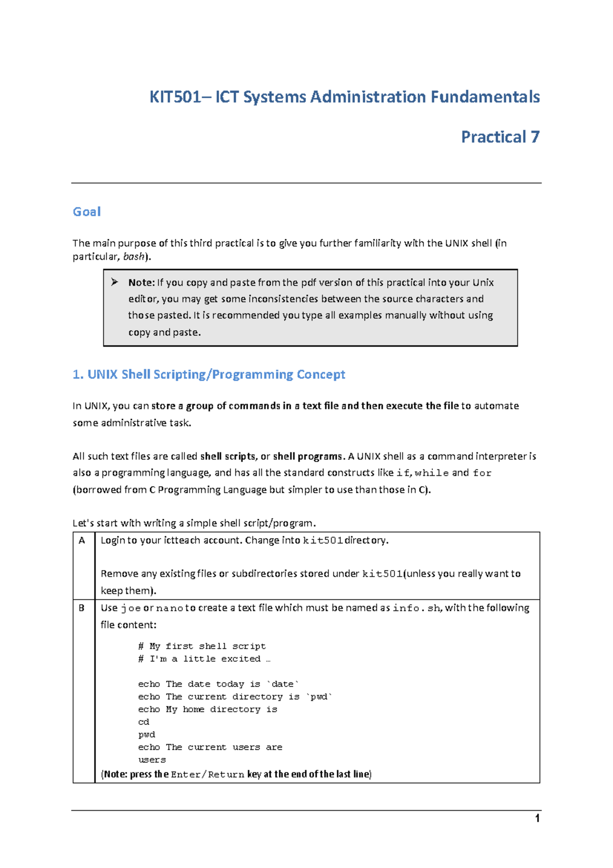 Kit501-prac-07 - Kit501-prac-07 - KIT501– ICT Systems Administration Fundamentals Practical 7 ...