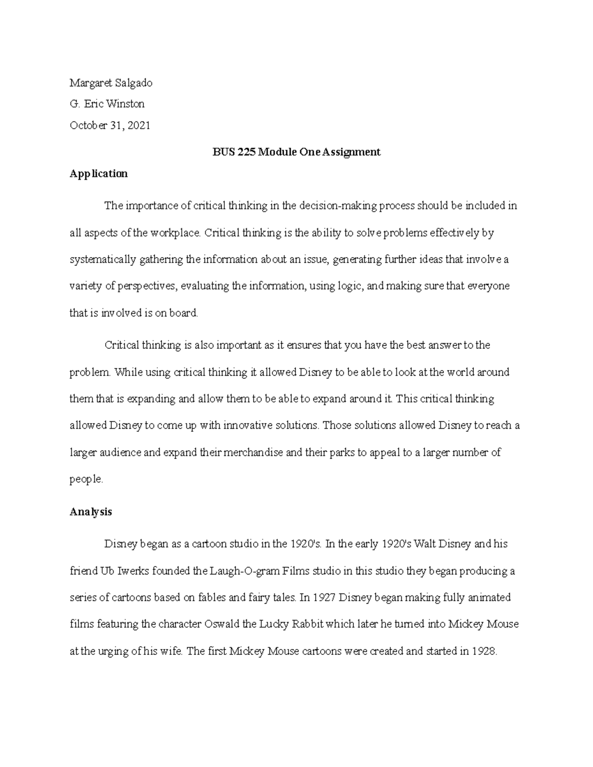 BUS225 Module One Assignment - bus225 - SNHU - Studocu