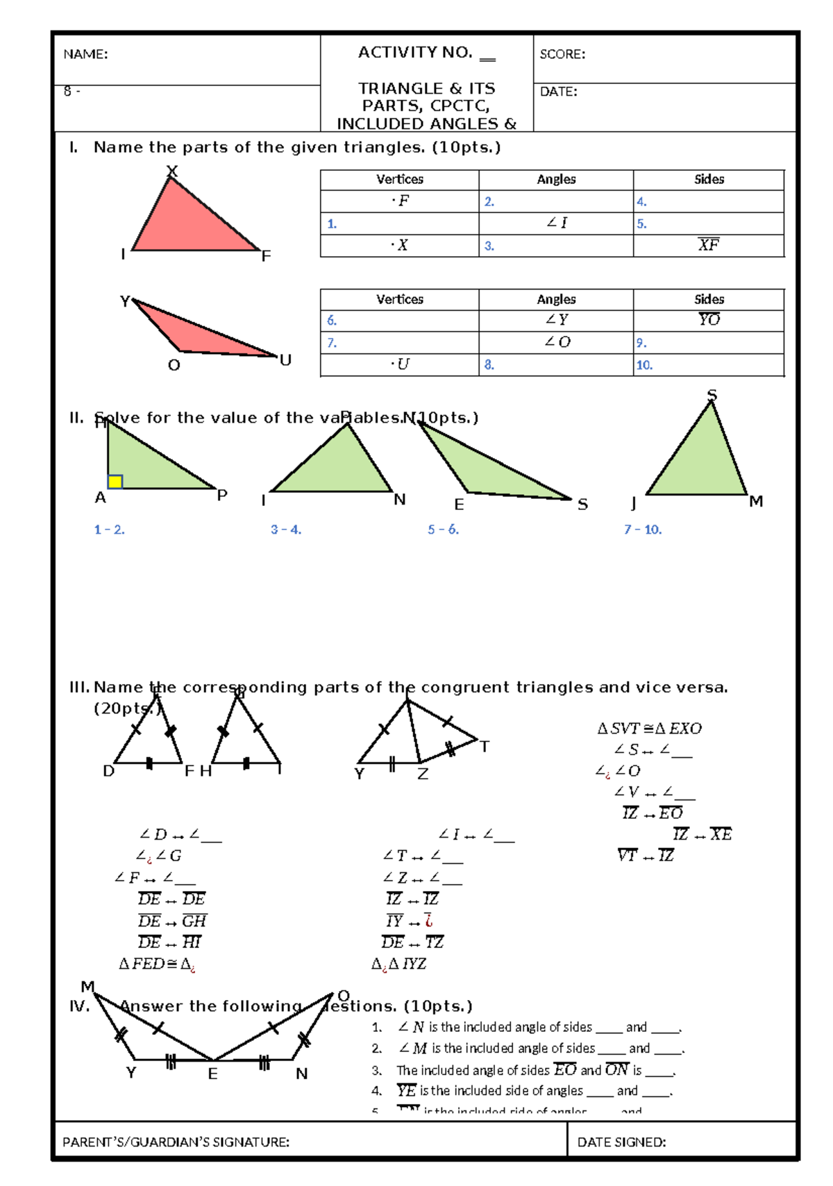Activity-2 - Activity for Triangles - NAME: 8 - SCORE: DATE: ACTIVITY ...