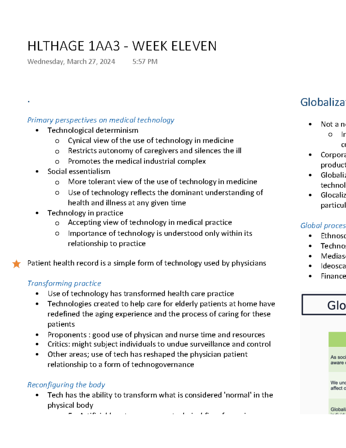 Hlthage 1AA3 - WEEK Eleven - . Primary perspectives on medical technology Technological ...