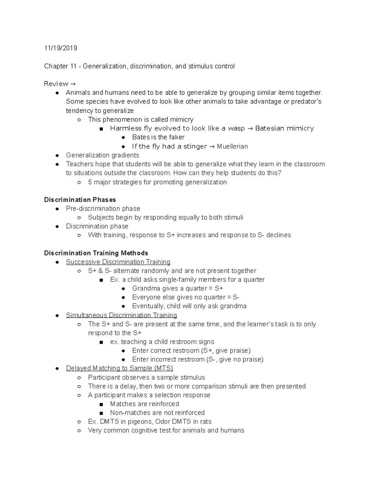Behavior Analysis - Unit 4 - 11/19/ Chapter 11 - Generalization ...