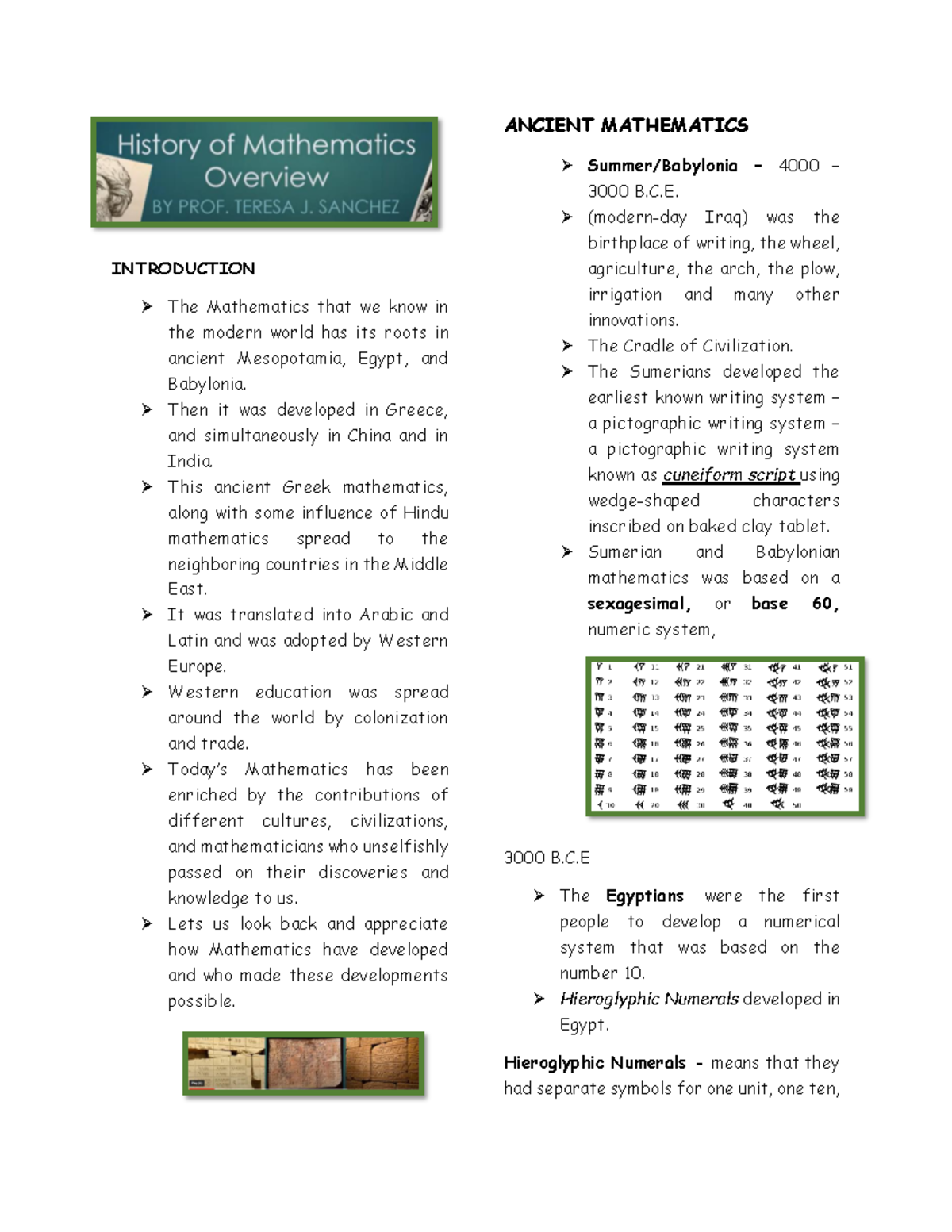 History of Mathematics Overview Notes - INTRODUCTION The Mathematics ...