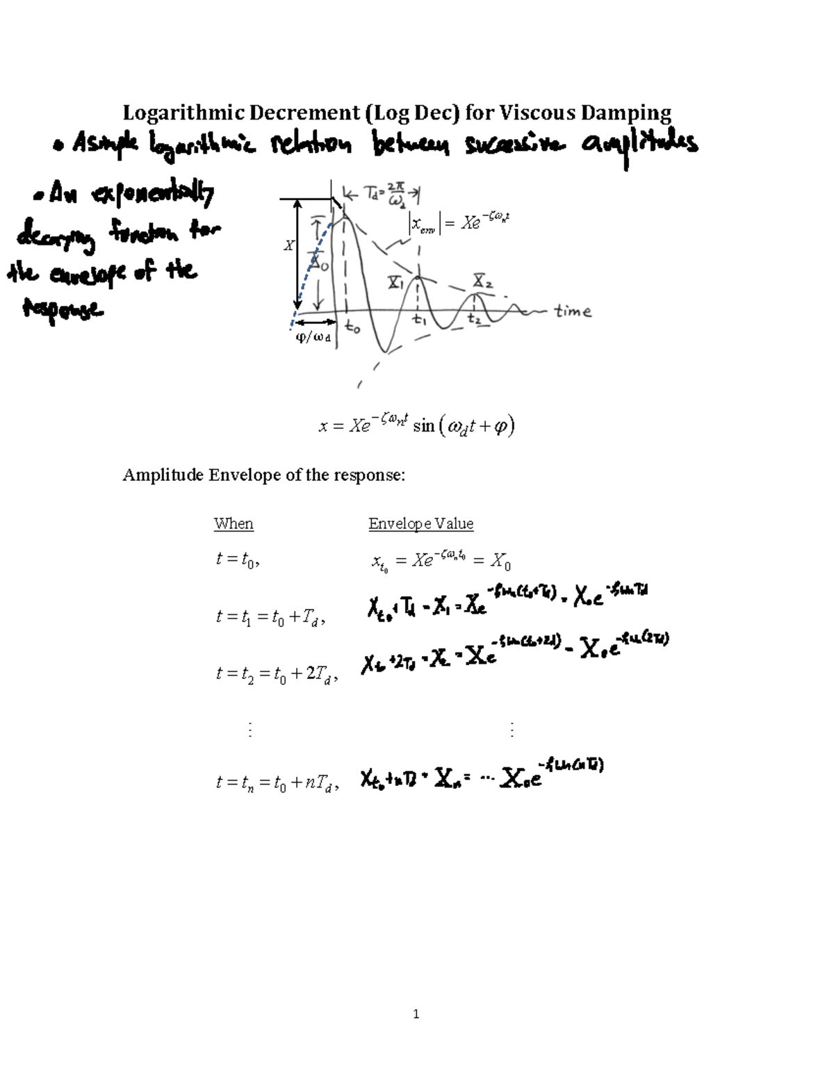 Vib-5 Log Dec - Lecture notes 5 - Logarithmic Decrement (Log Dec) for ...