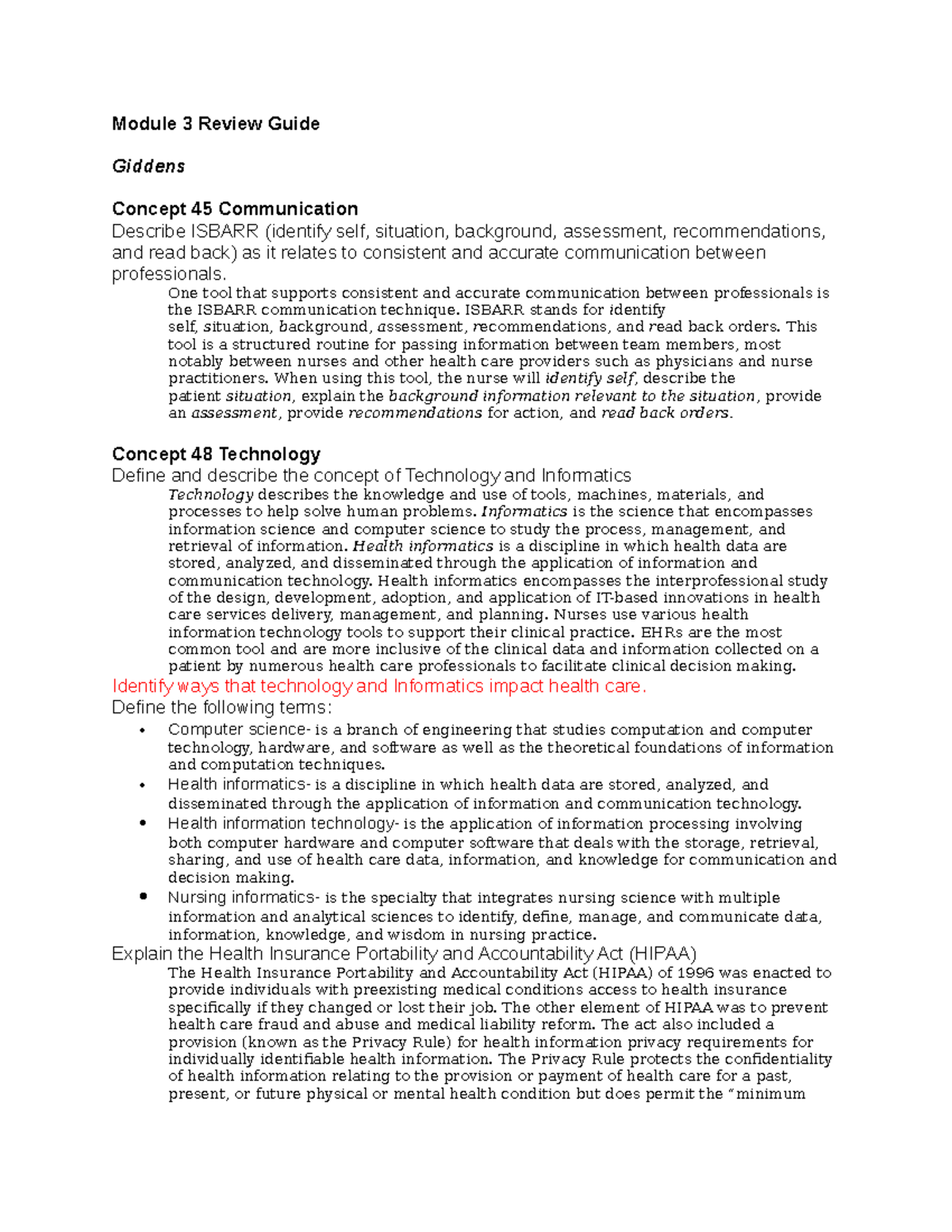 Module 3 Review Guide - Module 3 Review Guide Giddens Concept 45 ...