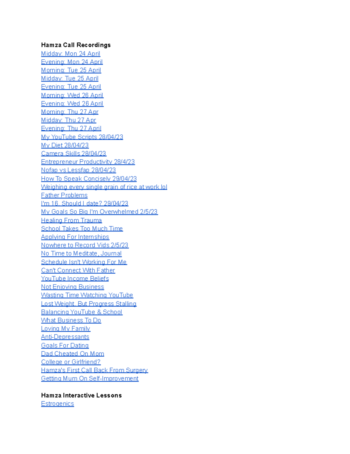 Pdfcoffee - Sommersemester Abschlusd - Hamza Call Recordings Midday: Mon 24 April Evening: Mon ...