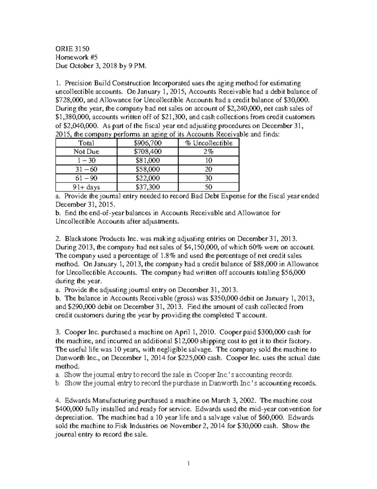 Orie 3150 Homework 5 Fall 2018 1 Orie 3150 Homework Due October 3 2018 By 9 Pm Precision