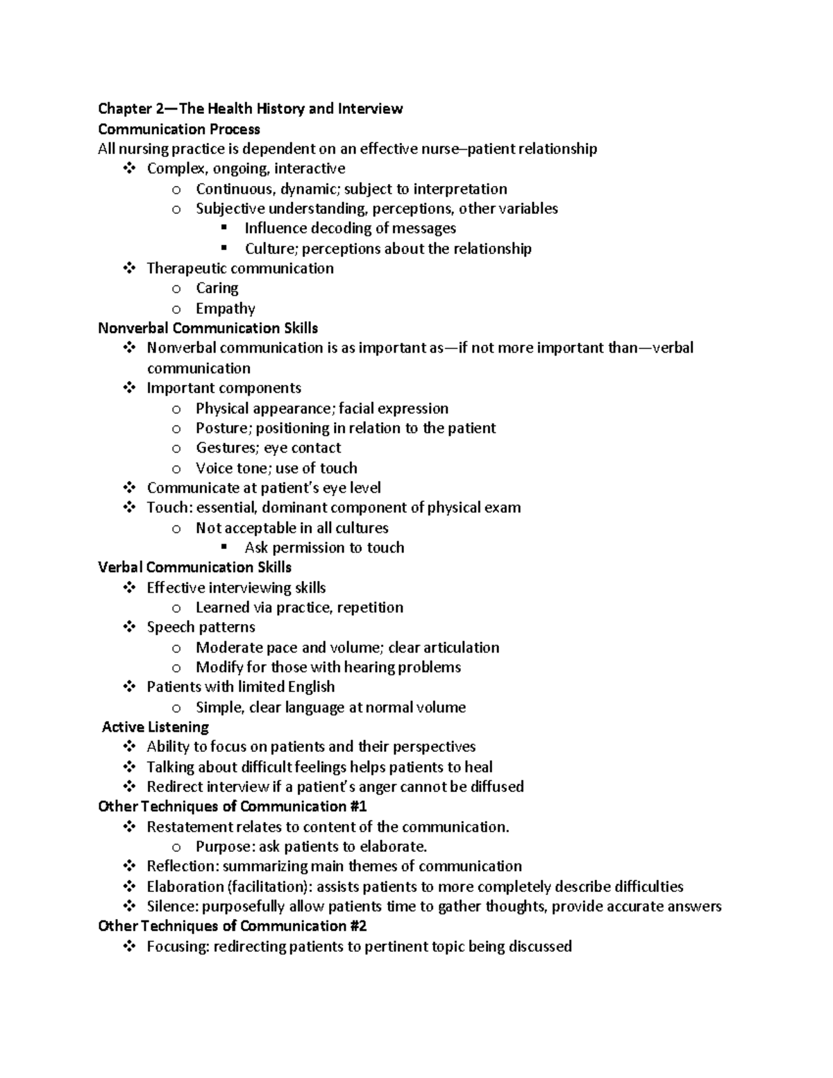Chapter 2- The Health History and Interview part 1 - Chapter 2—The ...