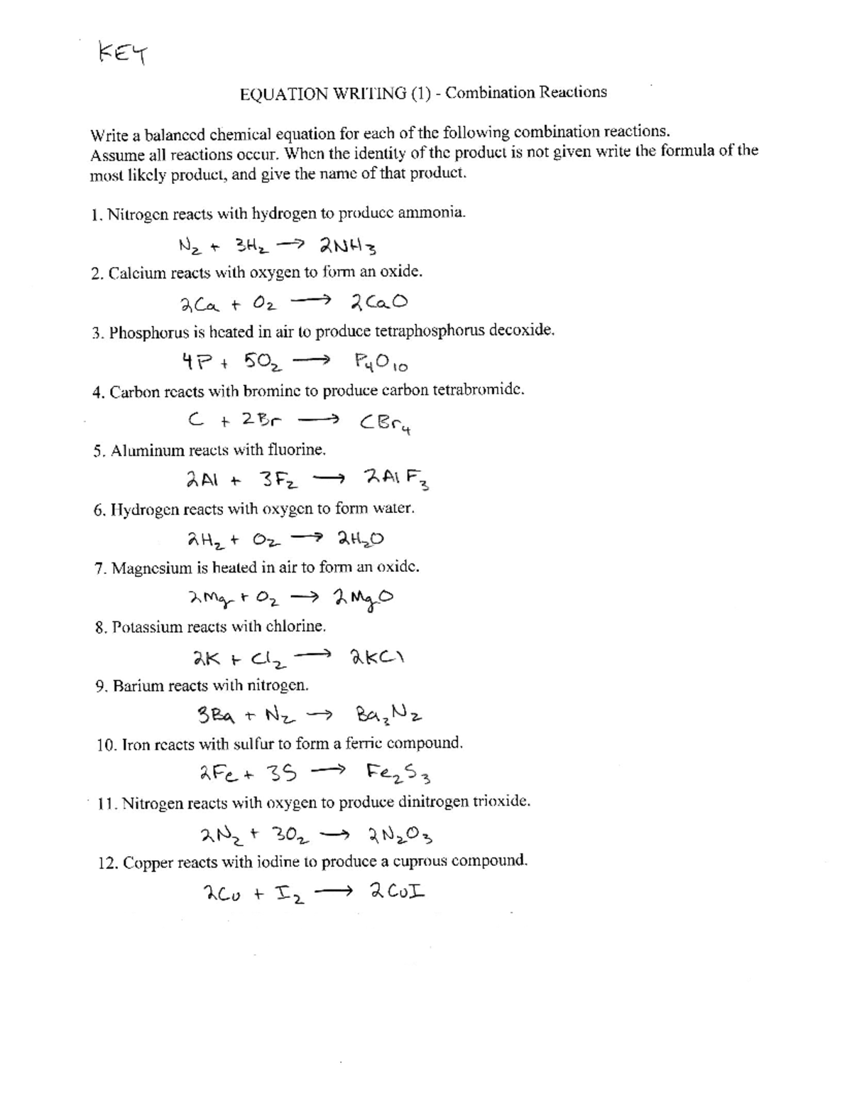 21A reactions practice all key - Chemistry - Studocu