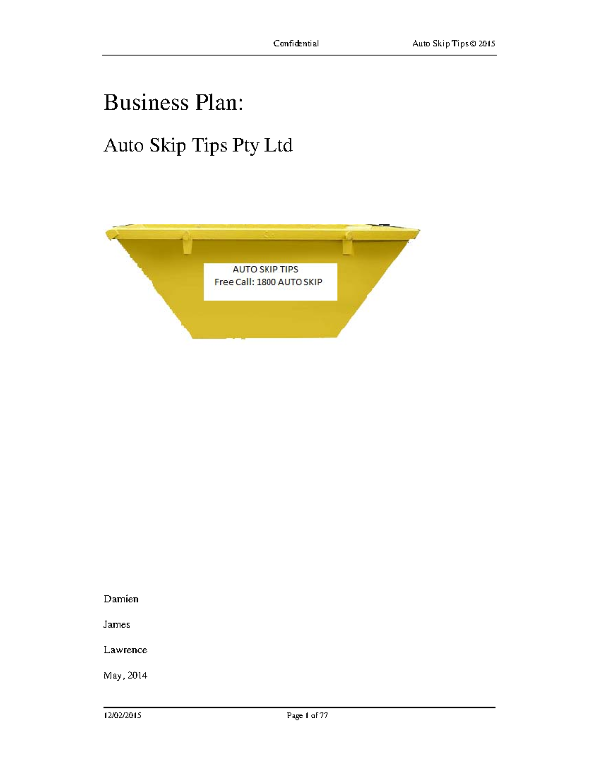 Example Plan - Auto Skips - Confidential Business Plan: Auto Skip Tips ...