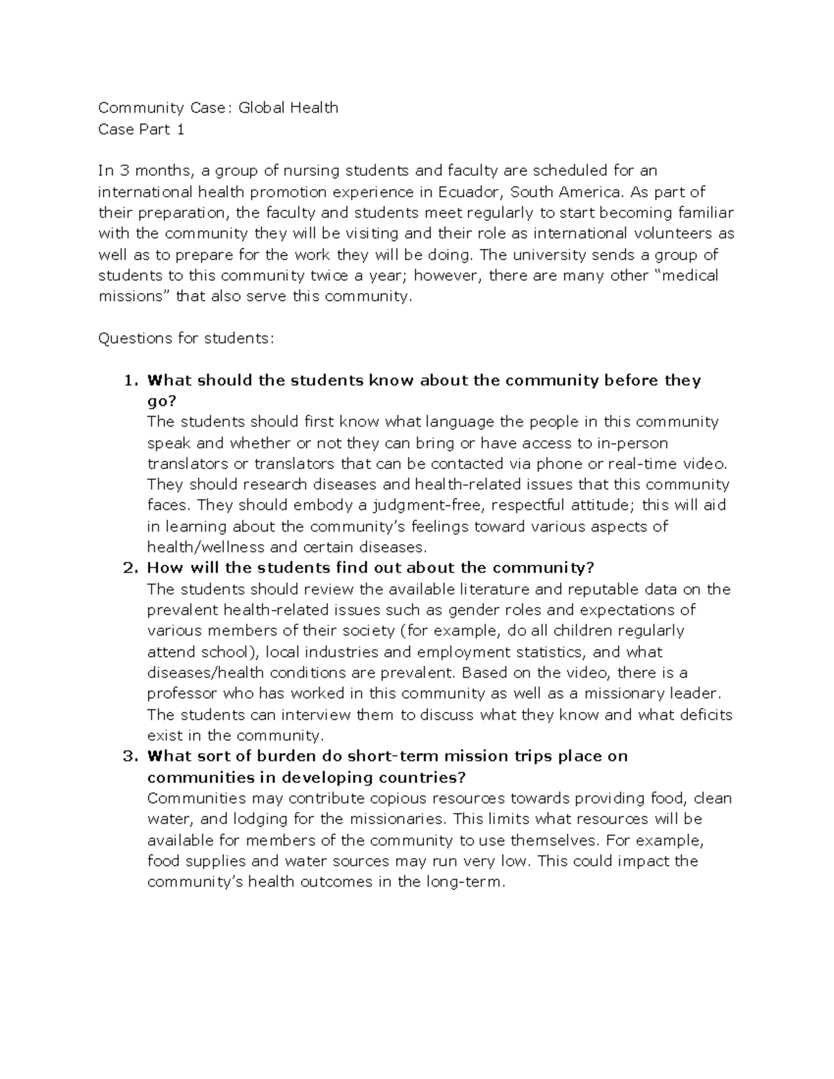 Course Point Global Health Case Study Questions with Answers ...