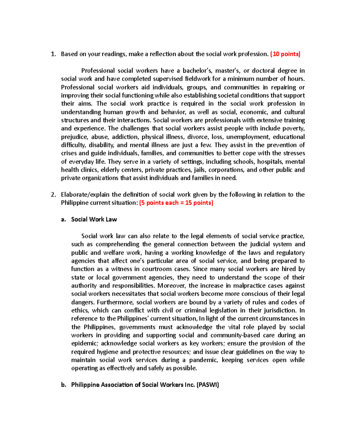 SWB10 Assignment # 1 - Based on your readings, make a reflection about ...