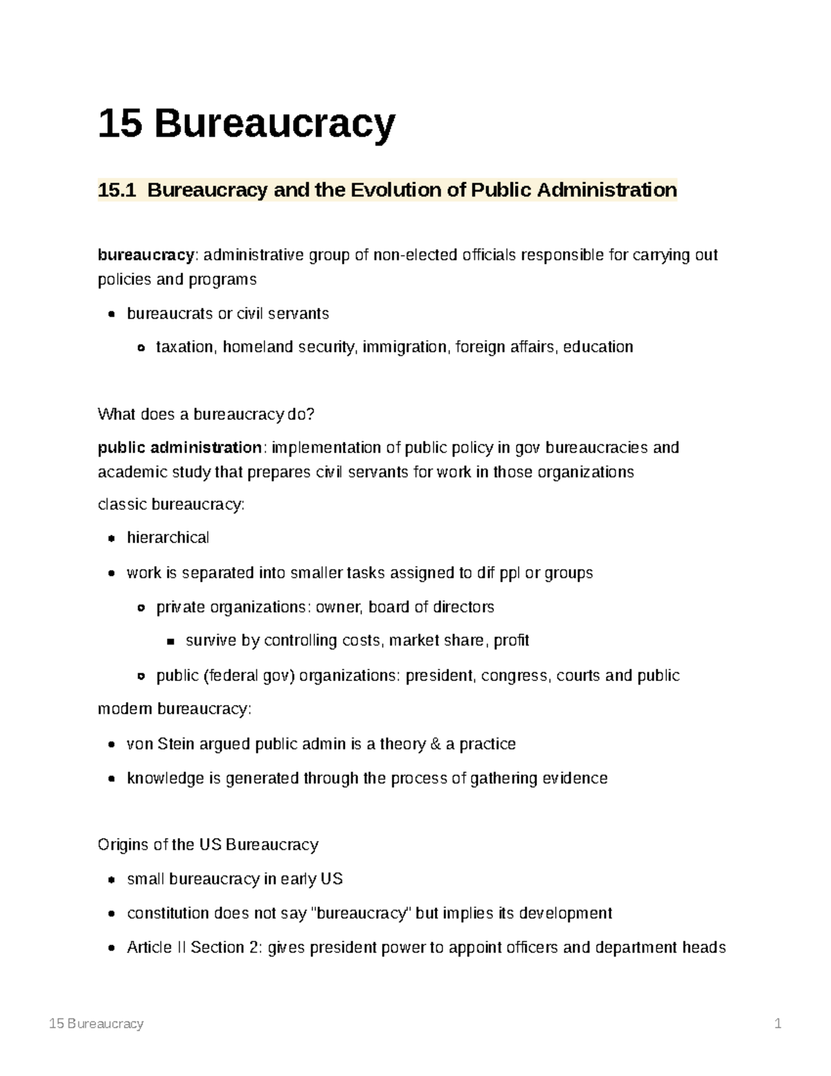 15 Bureaucracy - Summary and key information in bullet point notes of ...