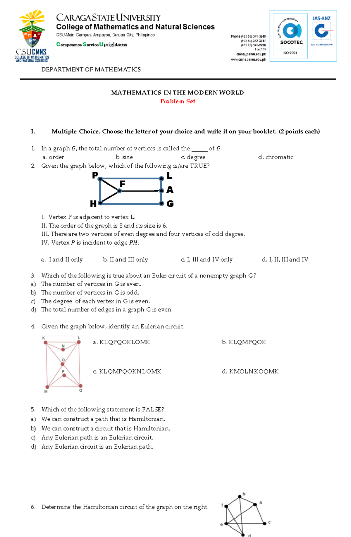 MMW Finals PS - N/A - P G P L A MATHEMATICS IN THE MODERN WORLD Problem ...