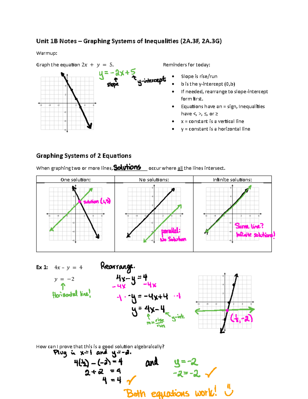 1 - Notes - Graphing Systems of Inequalities KEY - Unit 1B Notes ...