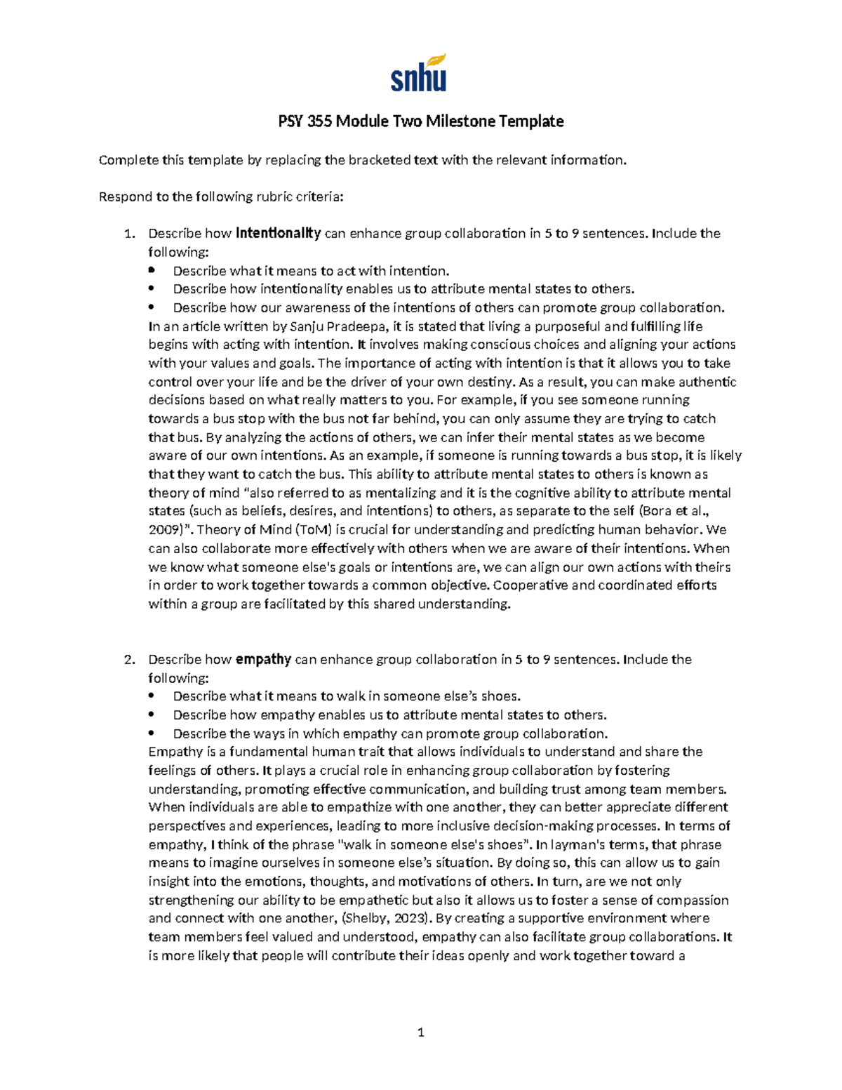 PSY 355 Module Two Milestone Template - PSY 355 Module Two Milestone ...